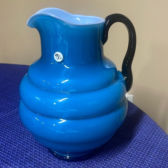 Fenton | Art | Fenton Water Pitcher Indigo Blue Overlay Rings With ...